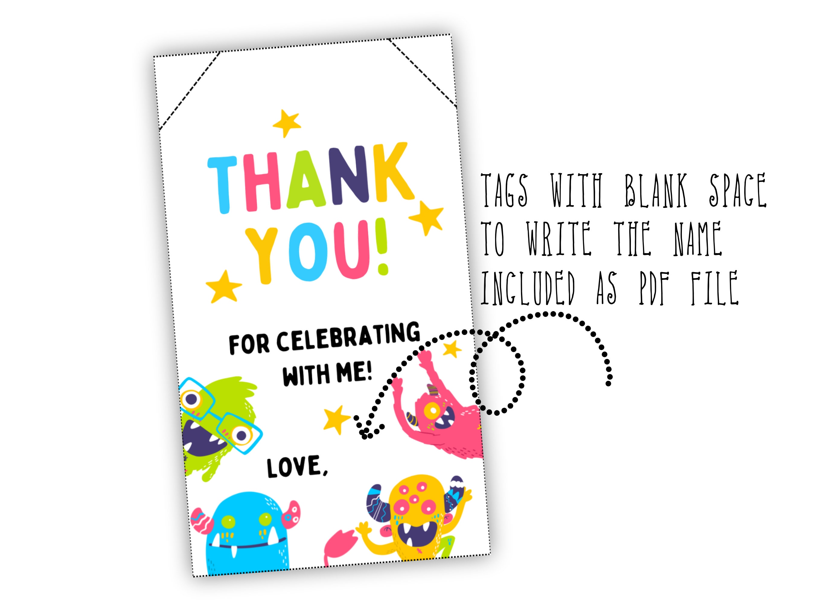 Monsters Birthday Thank You Tags Printable Monster Party Favor Tag ...