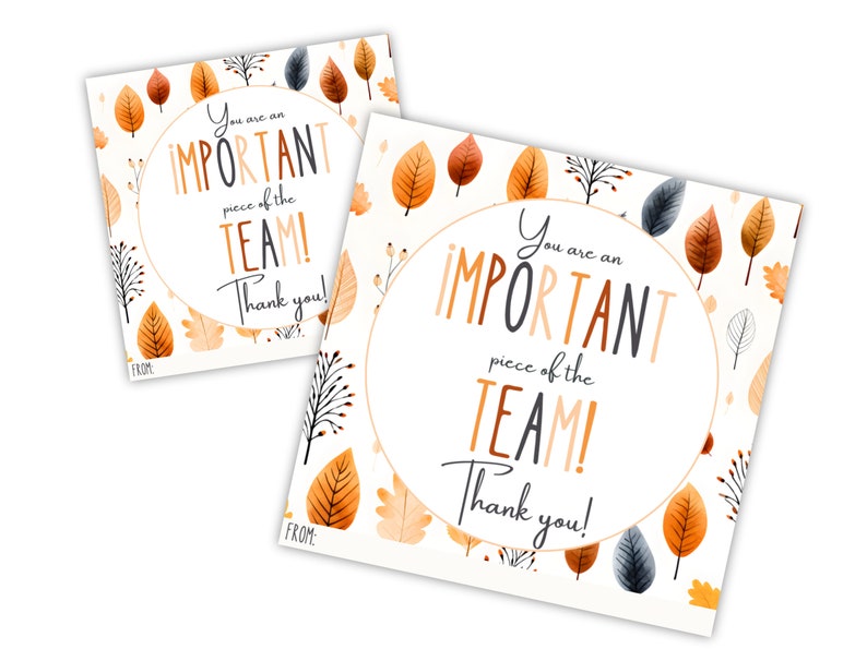 Appreciation Gift Tag Printable, Autumn Fall Thank You Staff Teammate ...