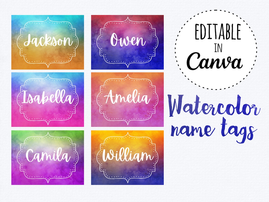 Classroom Name Tags Template Watercolor Editable Printable Classroom ...