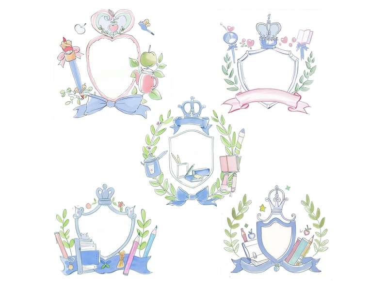 Back to School Crests, Watercolor Pngs, Instant Download, Hand Drawn ...