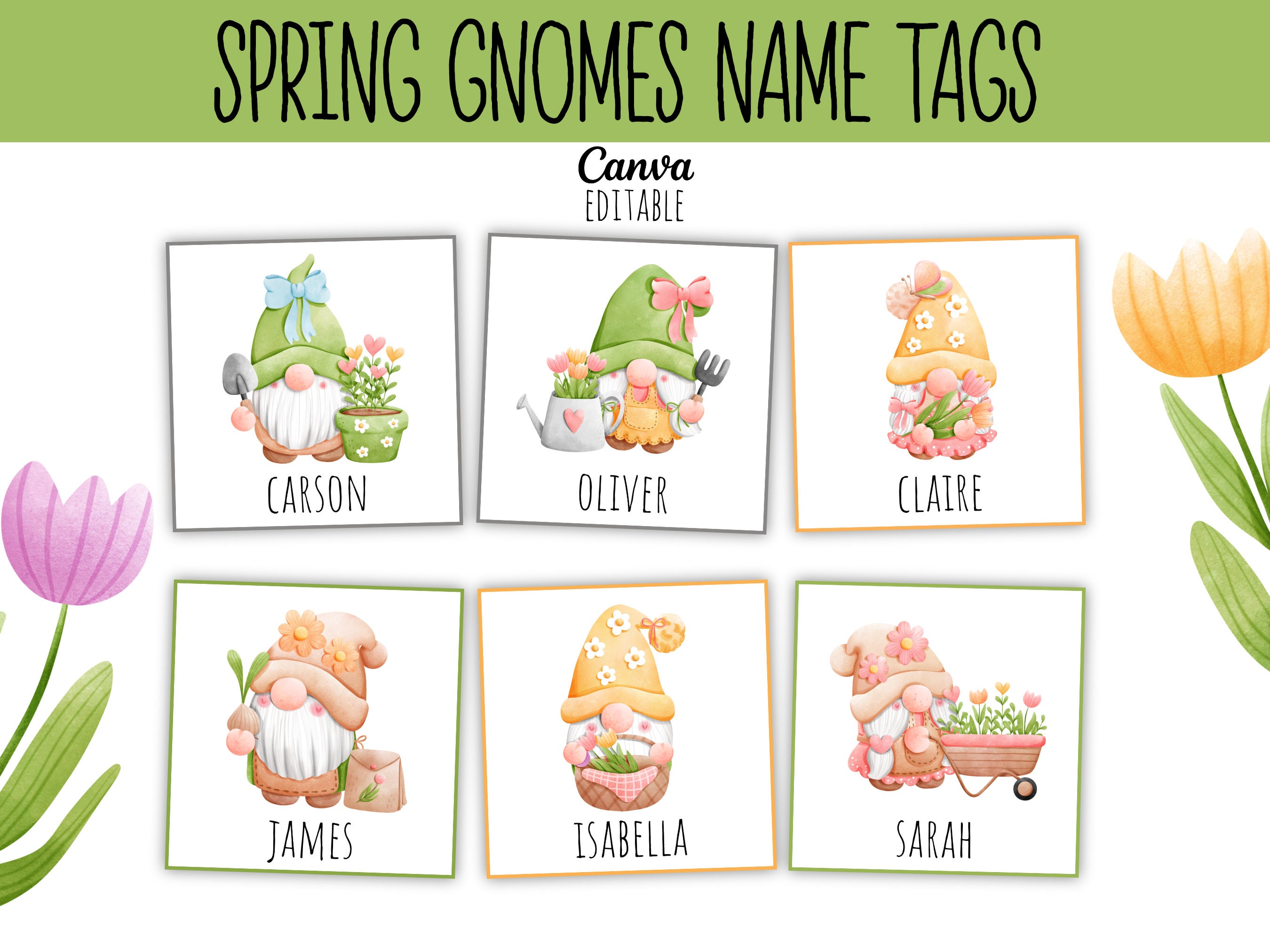Spring Gnomes Name Tags Template Classroom Editable | Printable ...