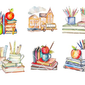 School Supplies Clipart, Watercolor Pngs, Instant Download, Classroom ...