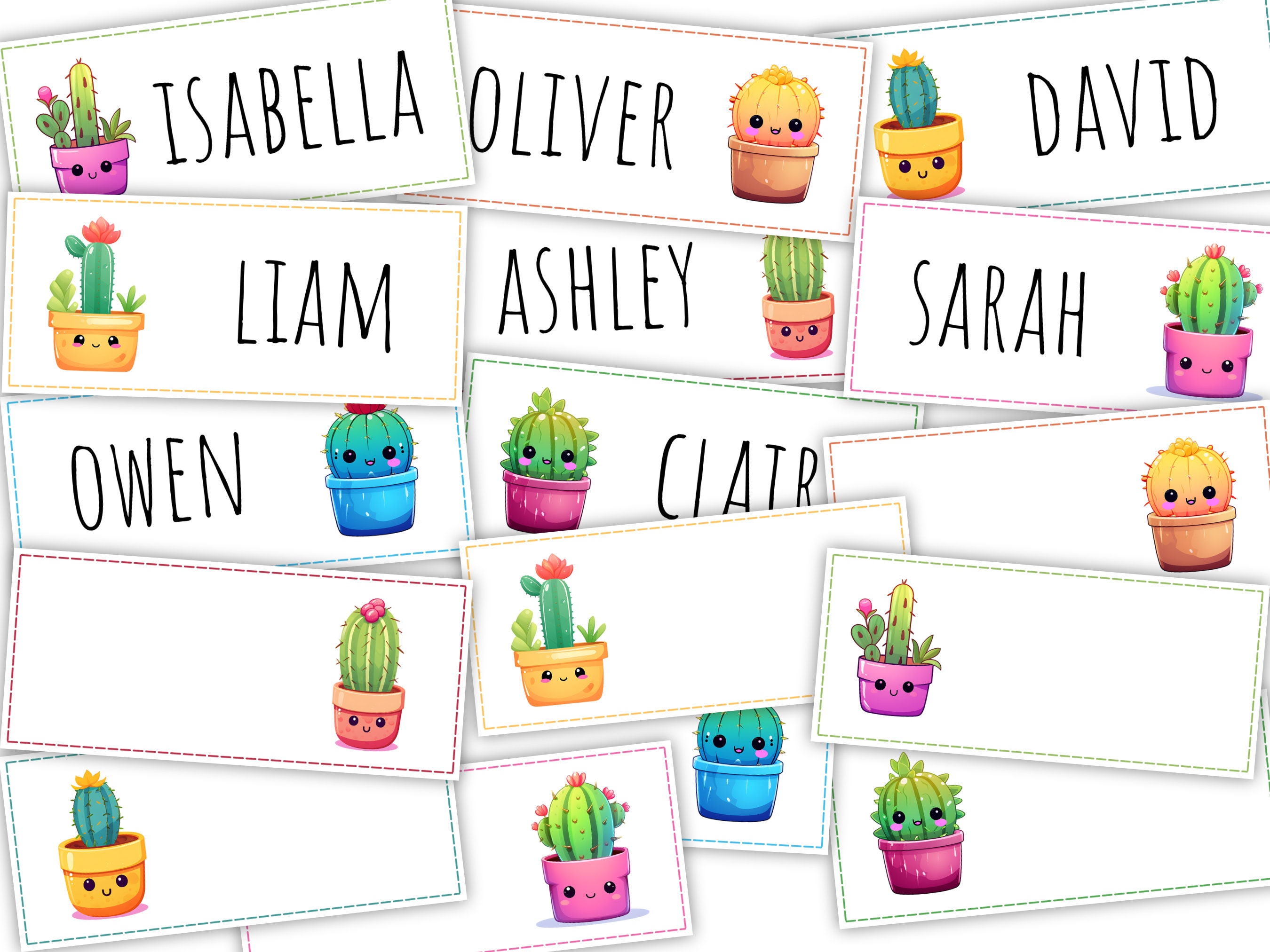 Classroom Name Tags Template Cactus Succulent Greenery Botanical ...