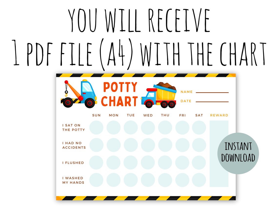Potty Chart Printable Cars Construction Trucks | Potty Training Chart ...