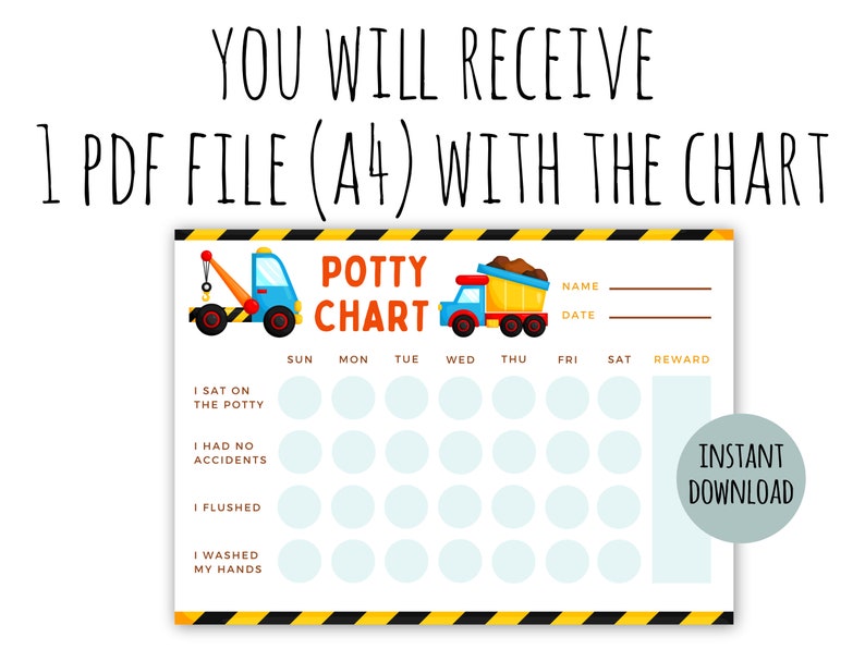 Potty Chart Printable Cars Construction Trucks | Potty Training Chart ...