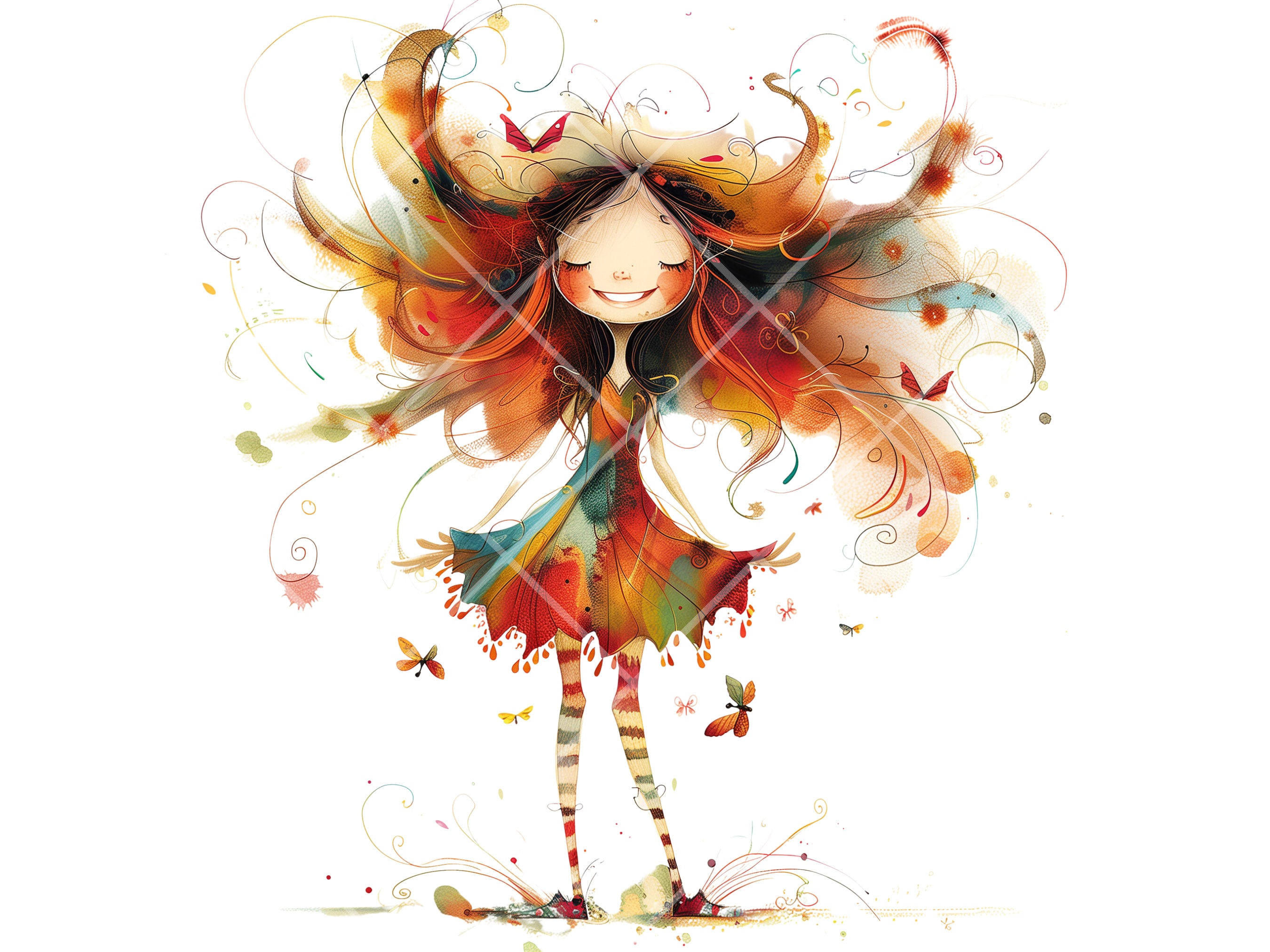 10 Fantasy Girl Clipart, Whimsical Ephemera, Watercolor Pngs, Instant ...