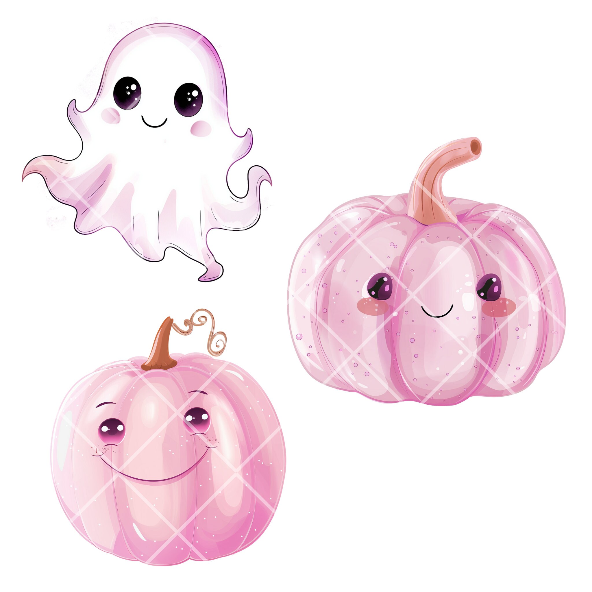 Cute Pink Autumn Ghosts Pumpkins Clipart, Watercolor PNG, Digital ...