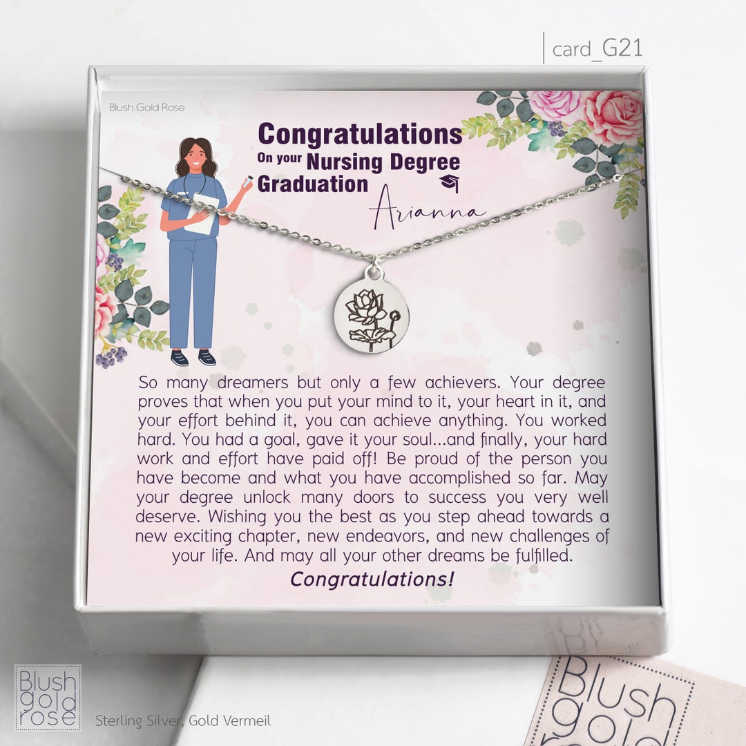 Nursing Degree Graduation Gift engraved Birth Flower Necklace custom ...
