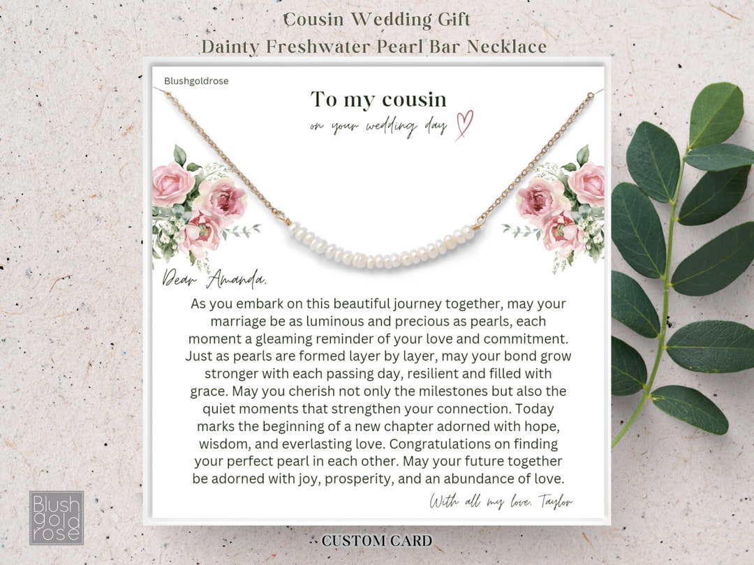 Cousin Wedding Gift tiny Freshwater Pearl Bar Necklace Timeless ...