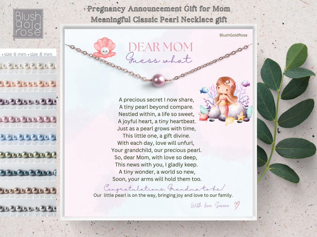 Pregnancy Announcement Gift for Your Mom, Classic Pearl Necklace Pearl ...