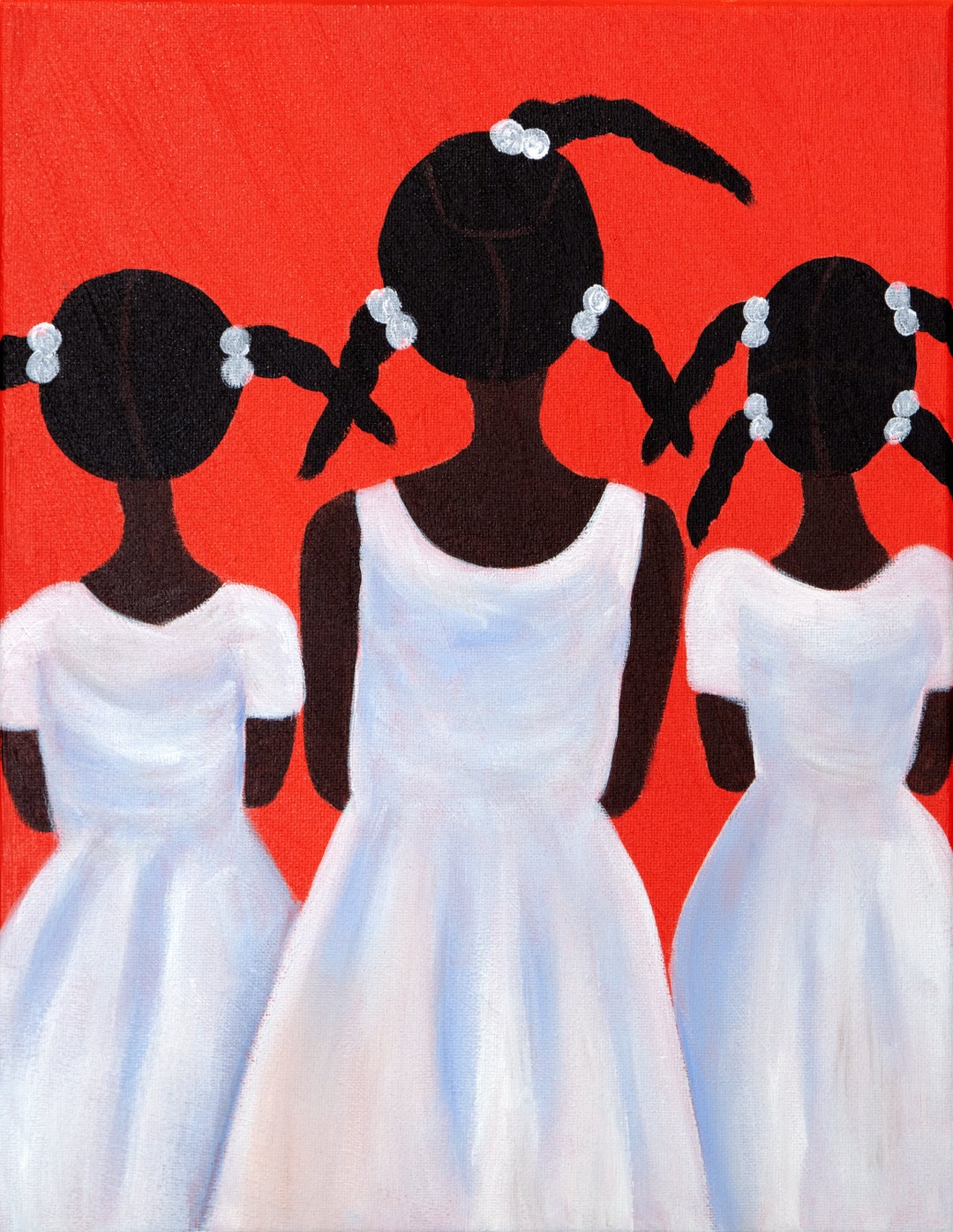 African American Girl Hair Series three Sisters in Orange Gullah Art ...