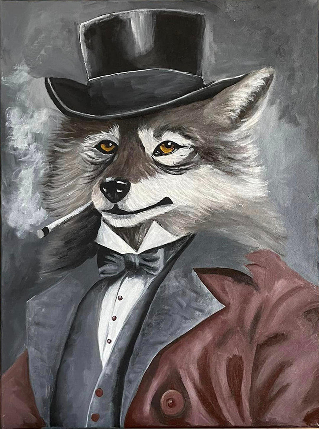 Original Acrylic Painting Wolf in a Suit Seven Deadly Sins - Etsy