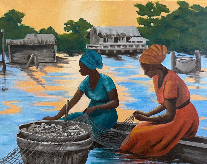Gullah Original Acrylic Painting oysters for Dinner African American ... Gullah Original Acrylic Painting oysters for Dinner African American ...