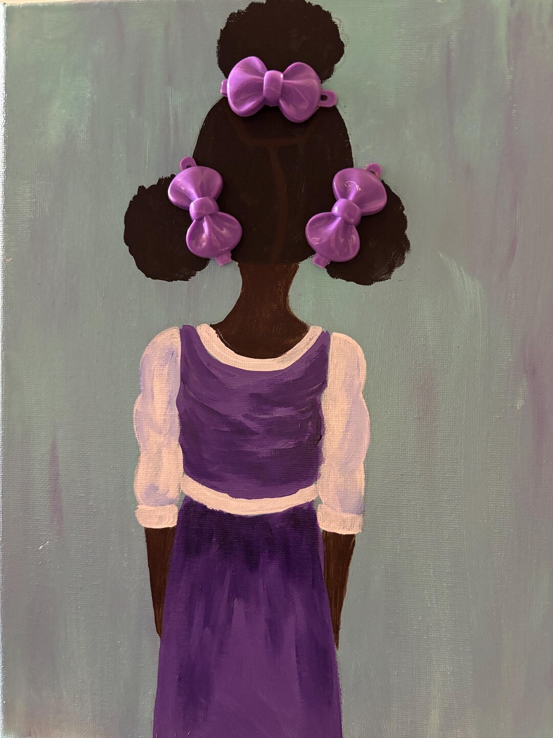 African American Girl Hair Series lavender Barrettes Gullah Art, Black ...