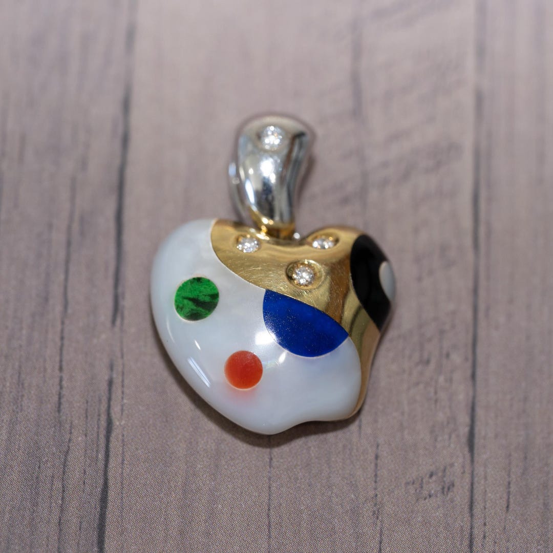 Asch Grossbardt "apple" Gemstone Mosaic Inlay Pendant 14k Gold - Etsy