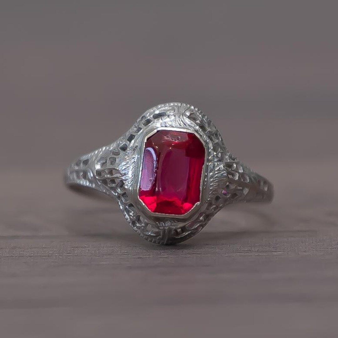 Antique 14k White Gold Synthetic Ruby Ring - Etsy