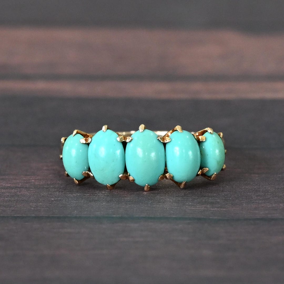 Antique Victorian Five-stone Turquoise Ring With Talon Prongs in Yellow ...