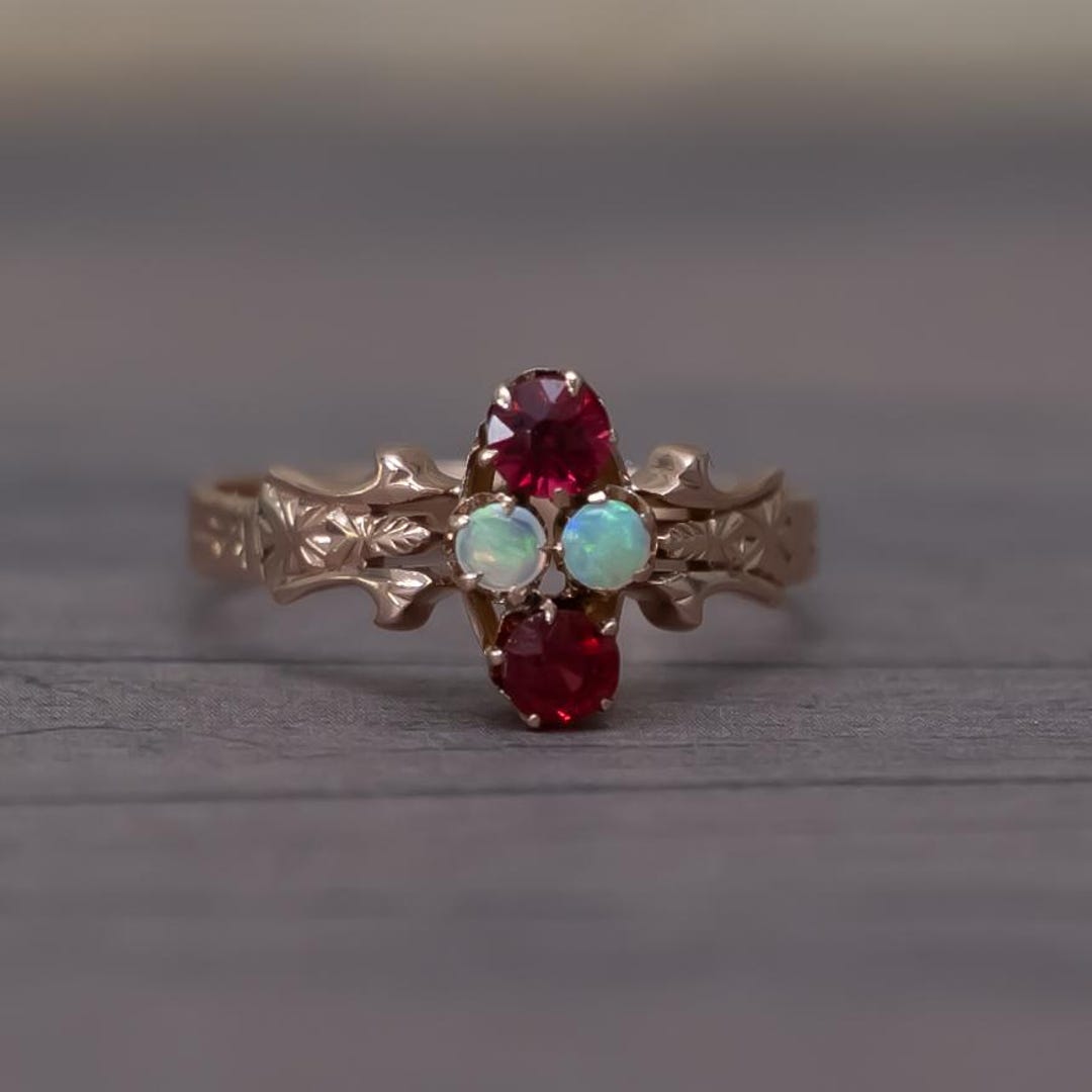 Victorian Rose Gold Opal and Ruby Ring - Etsy