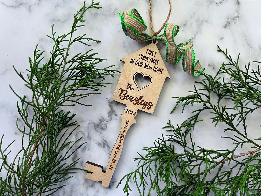 Personalized New Home Key Ornament, Laser Engraved Wood, Housewarming ...