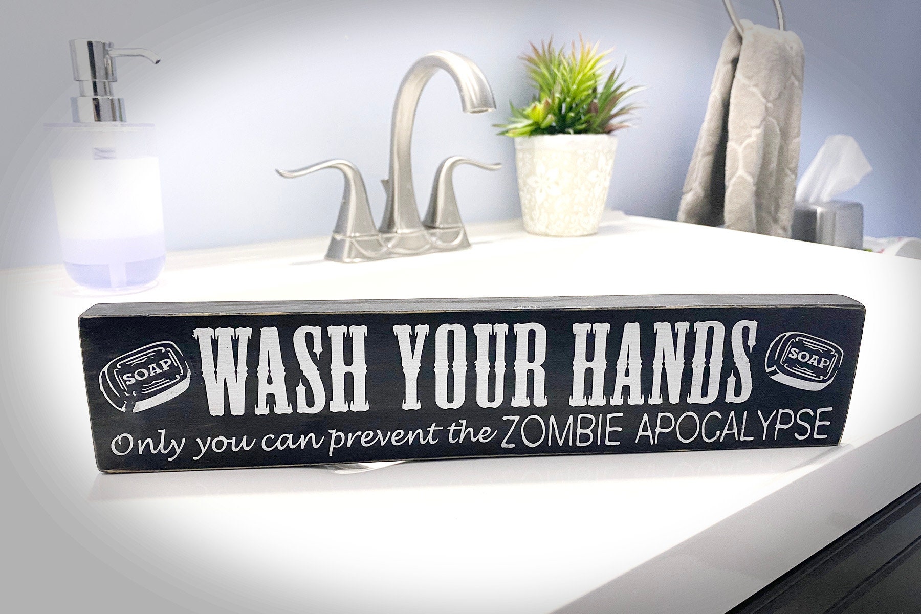 Wash Your Hands Zombie Bathroom Decor Cubicle Sign Perfect | Etsy