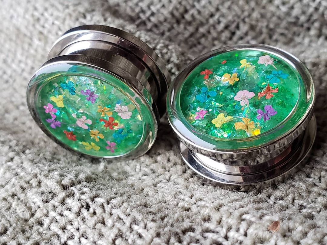 PAIR Garden Gauges Plugs and Tunnels Real Flower Plugs Nature Plugs 0G ...