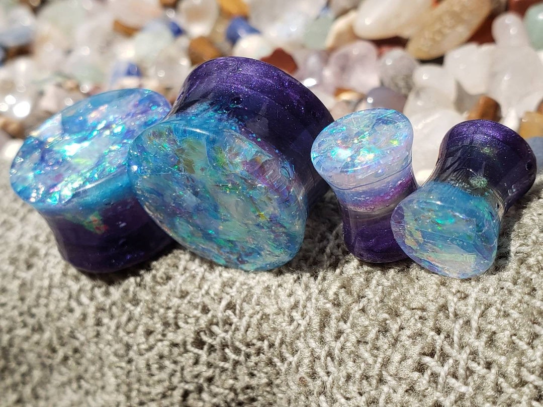 PAIR Glowing Glitter Gauges Acrylic Plugs Unique Plugs Glitter Plugs 1/ ...