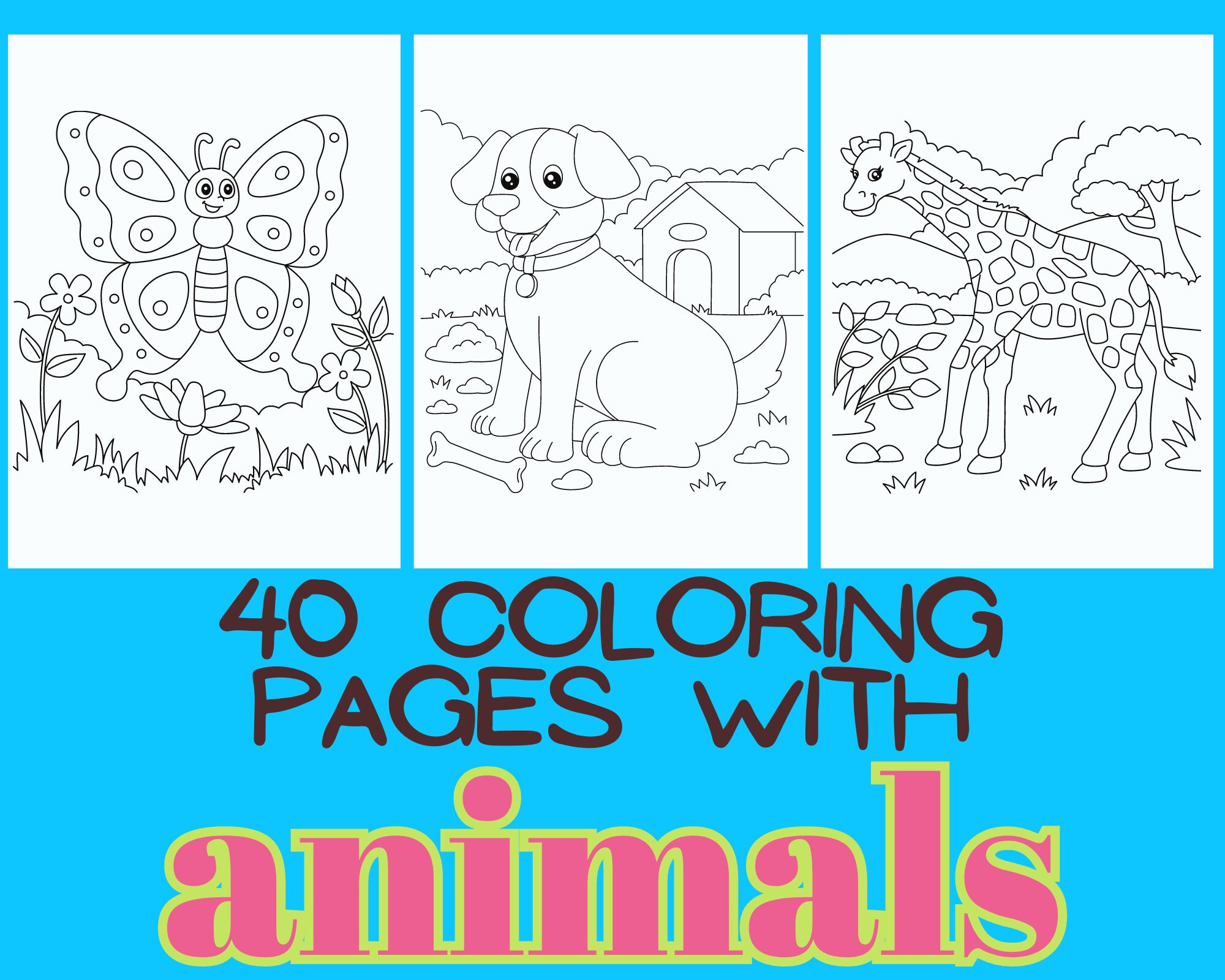 40 Drawings to Print and Color for Children With Many Animals Giraffe ...