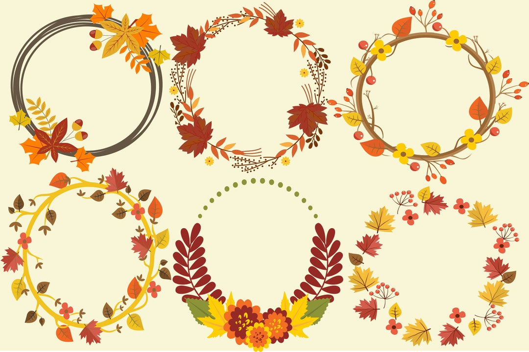 6 X Autumn Wreaths, Printable Flowers, Automn Flowers,autumn Decoration ...