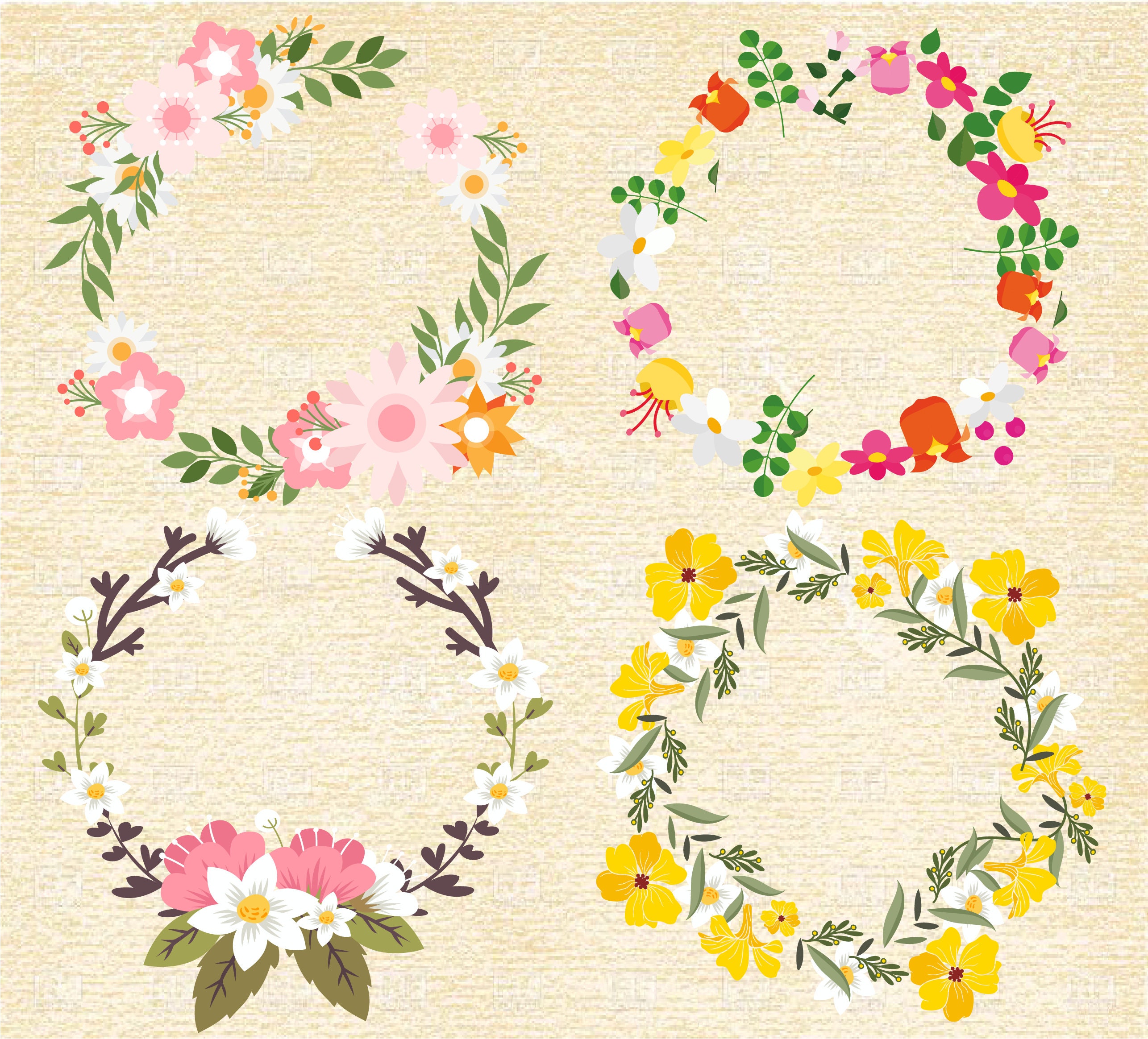 4 x Spring floral wreaths flowers svg cuttable flowers svg | Etsy