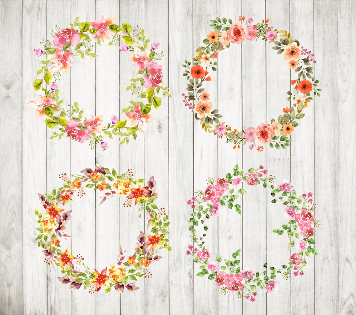 4 X Floral Wreaths Bundle,floral Wreaths Svg, Wedding Ornaments,floral ...