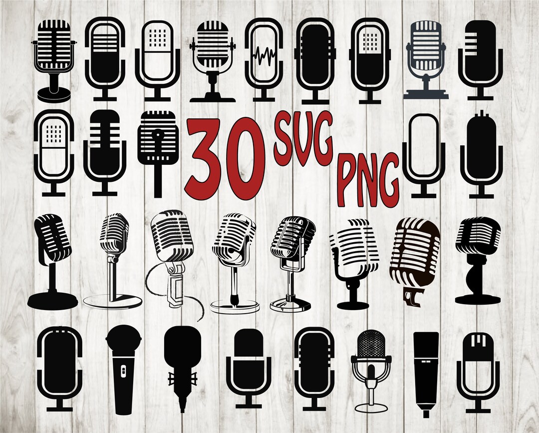 30 X Microphone SVG Bundle, Microphone Cut File, Microphone Silhouettes ...