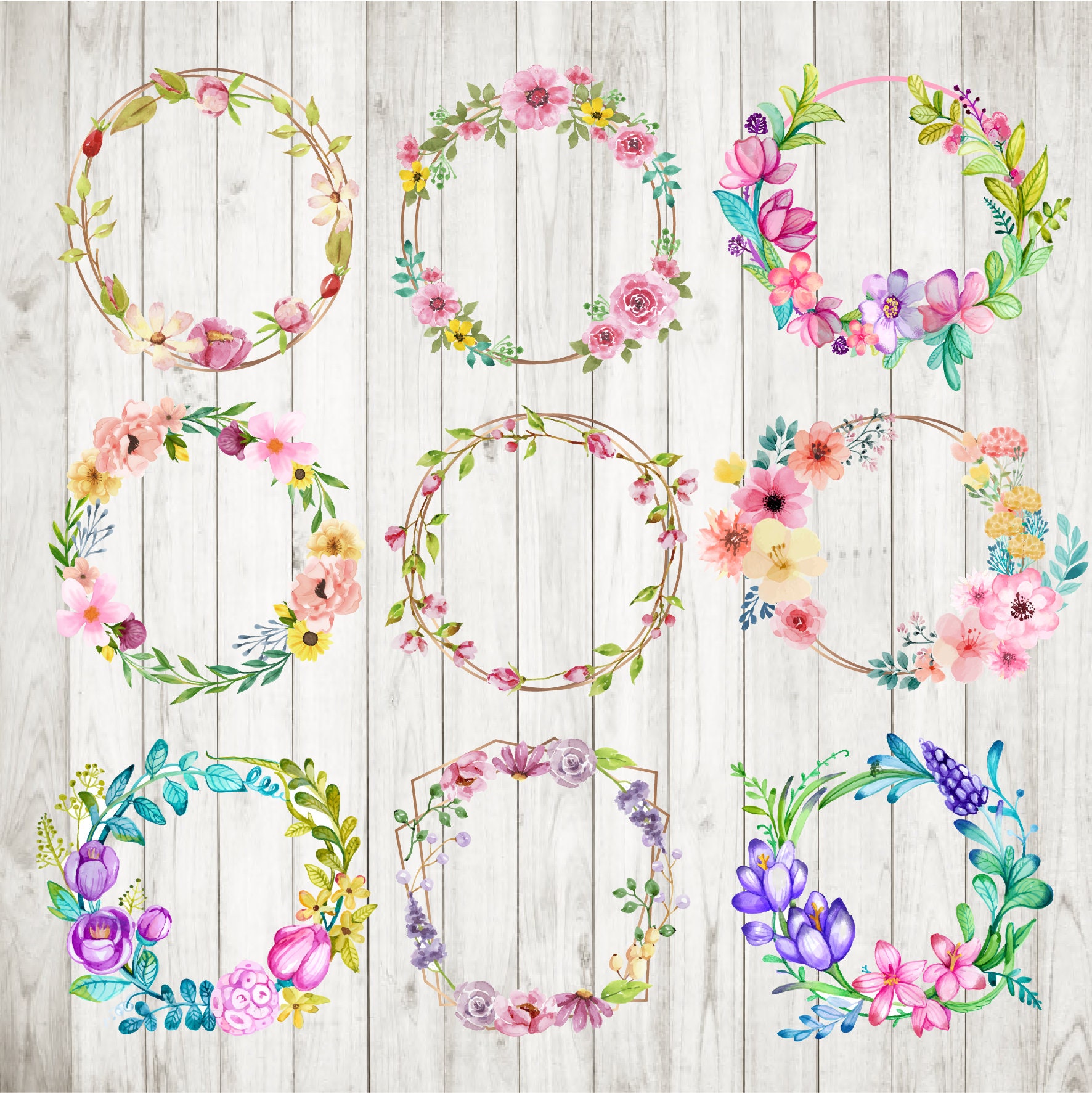 9 x Floral Wreaths BundleFloral wreaths svg Wedding | Etsy