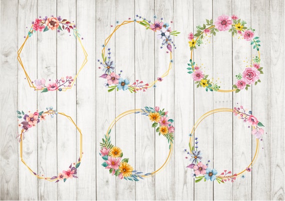 6 X Gold Floral Wreaths Svg Floral Wreaths Svg Gold Frame - Etsy