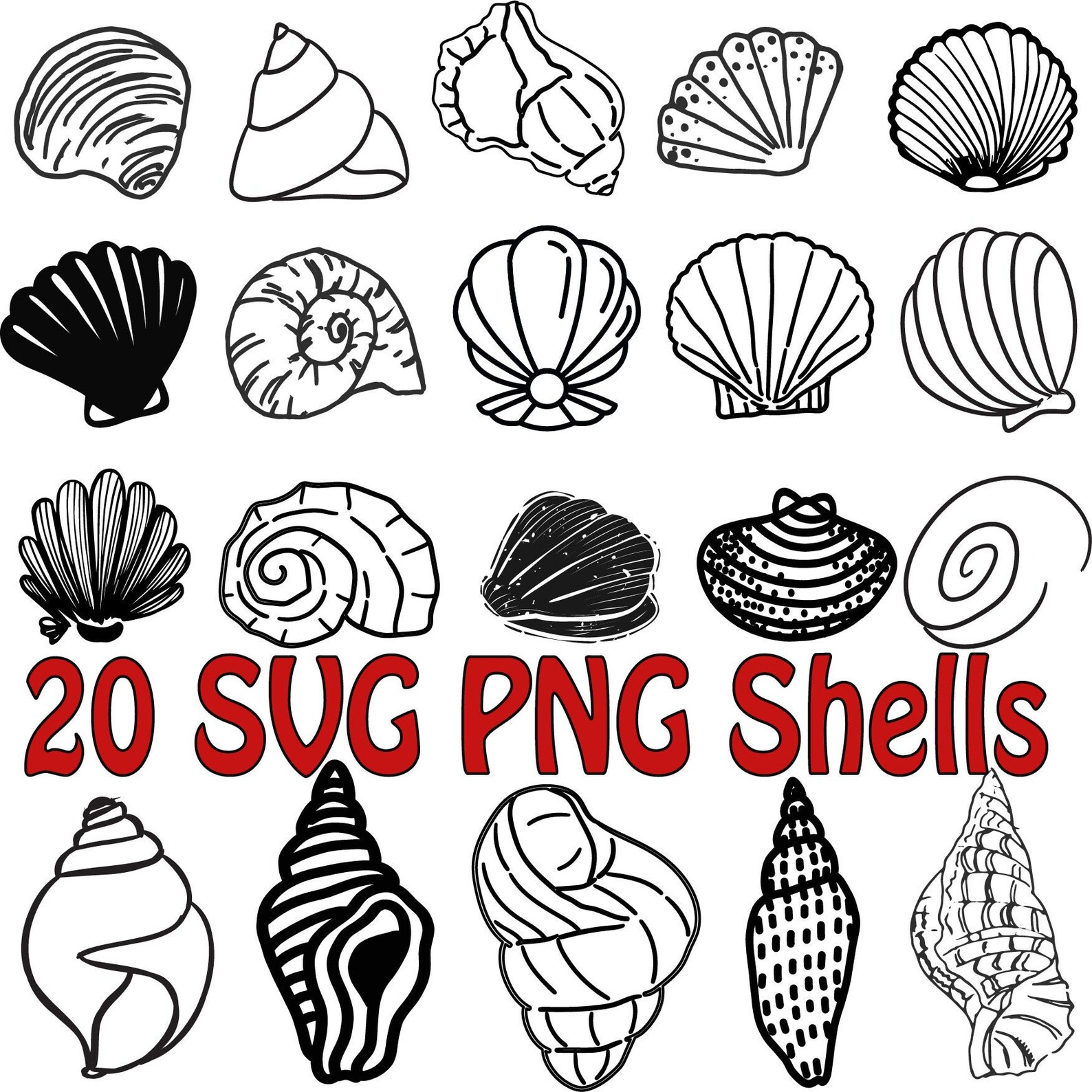 20x Sea Shell Svgpngdecalstencil Vinylshell Svgseashell | Etsy