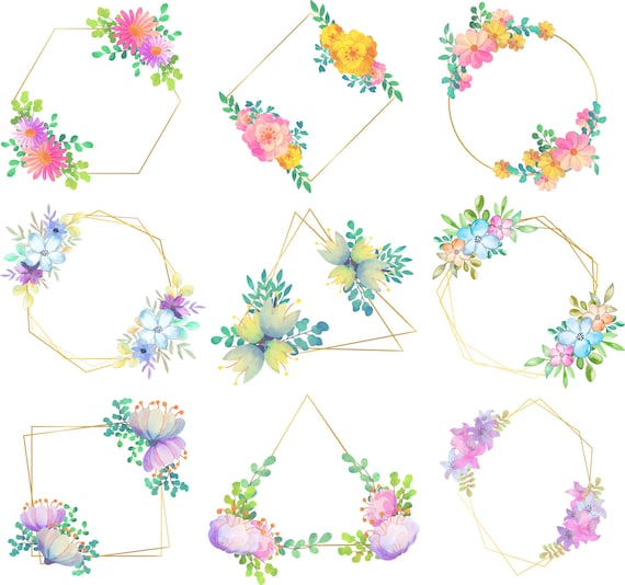 9 X Gold Floral Wreaths Svg Floral Wreaths Svg Gold Frame - Etsy