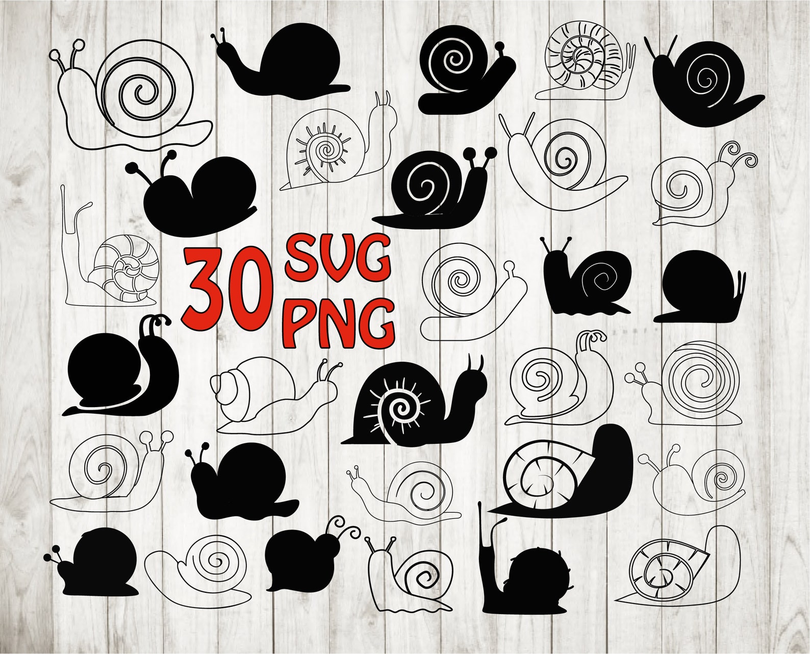 30 X Snail Bundle SVG, Snail Svg, Snail Cut File, Snail Clipart, Snail ...