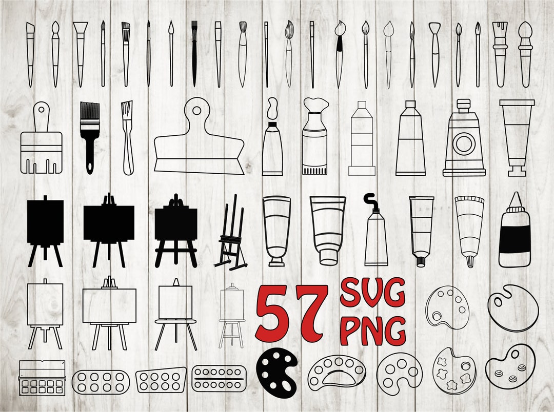 57 X Art Supplies Bundle, Art Svg,artist Cut File, Easel Svg,painter ...