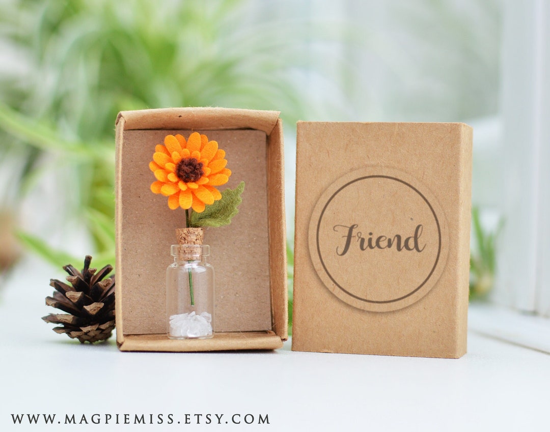 Matchbox Orange Daisy, Felt Daisy, Gerbera Daisy, Matchbox Gift, Mothers Day Flowers, Flower ...