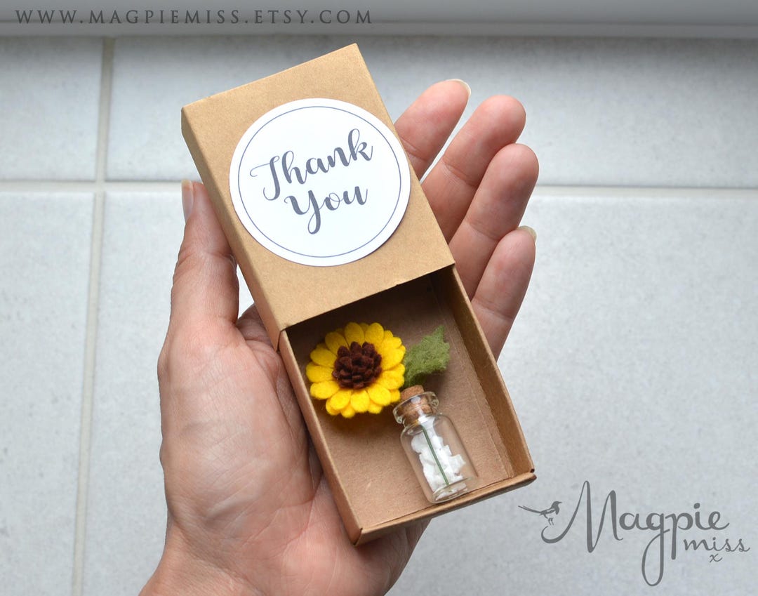 Sunflower in a Matchbox: Handmade Felt Flowers Thank You Gift - Etsy