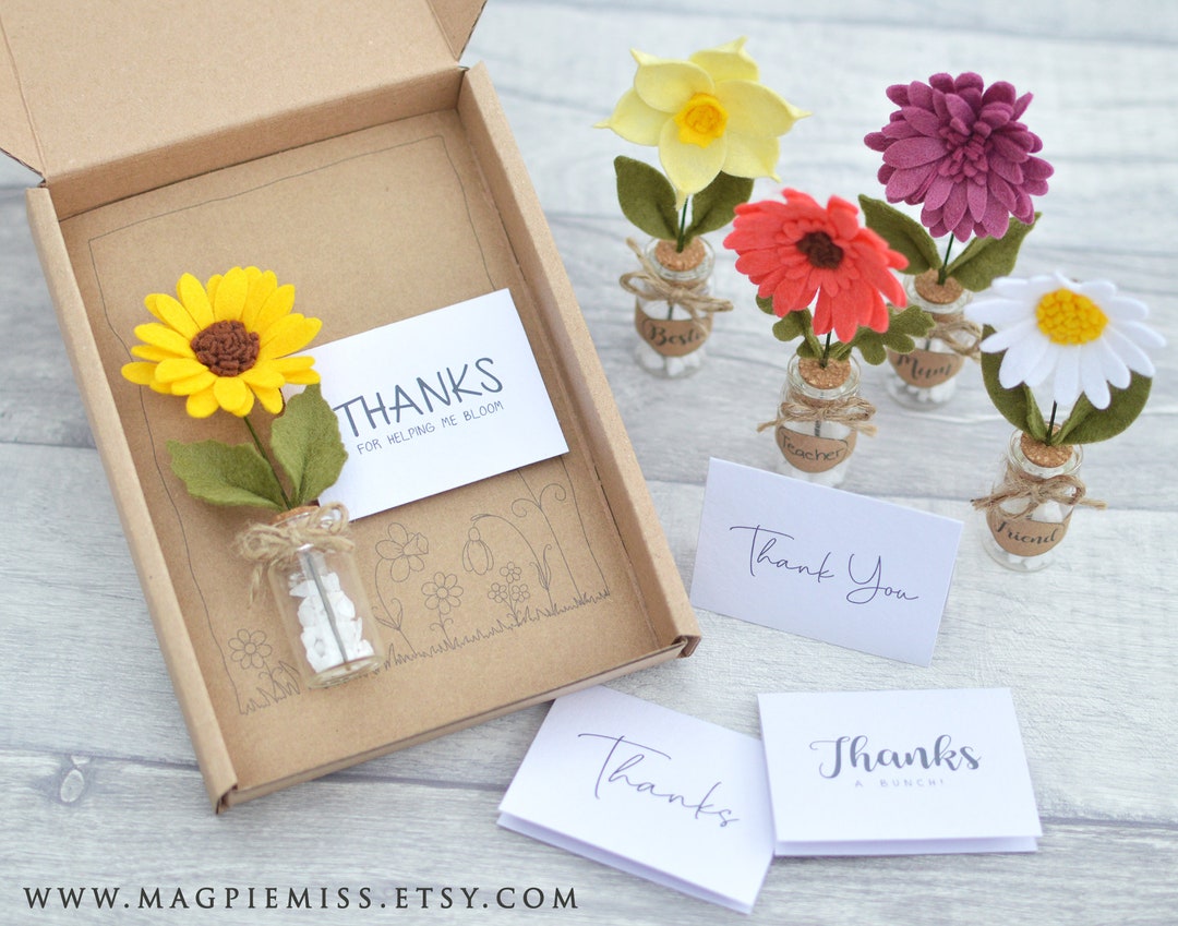 Thank You Gift, Thank You Card, Flower Appreciation Gift, Mini Flower ...