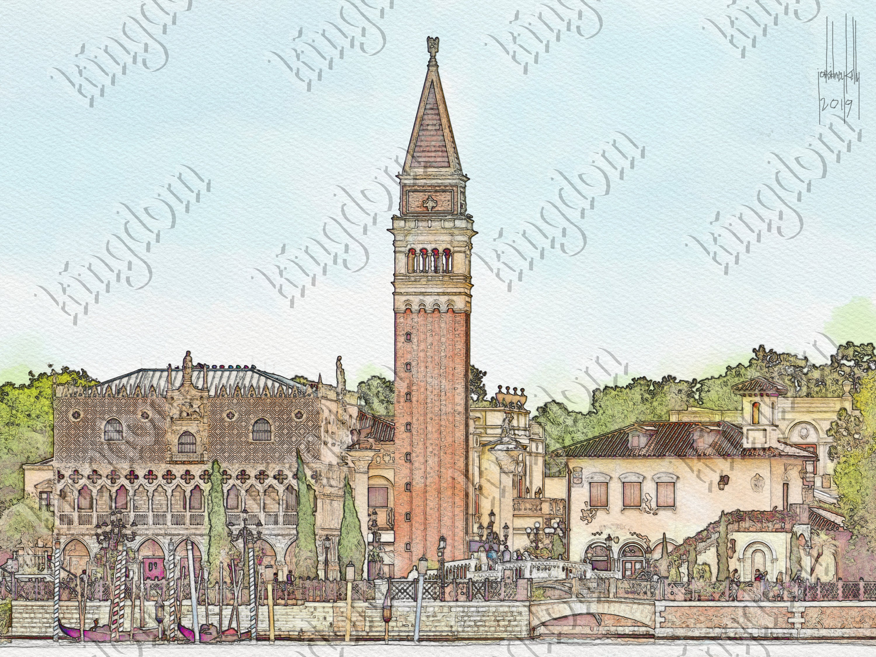 Disney Italy Epcot Watercolor Style Print - Etsy