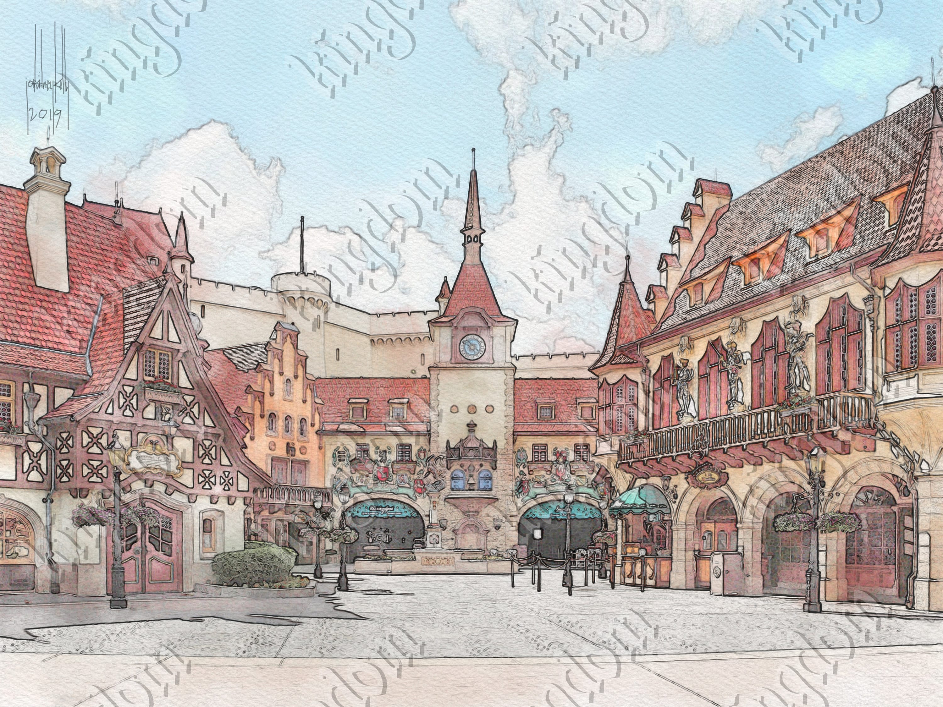 Disney Germany Epcot Watercolor Style Print - Etsy