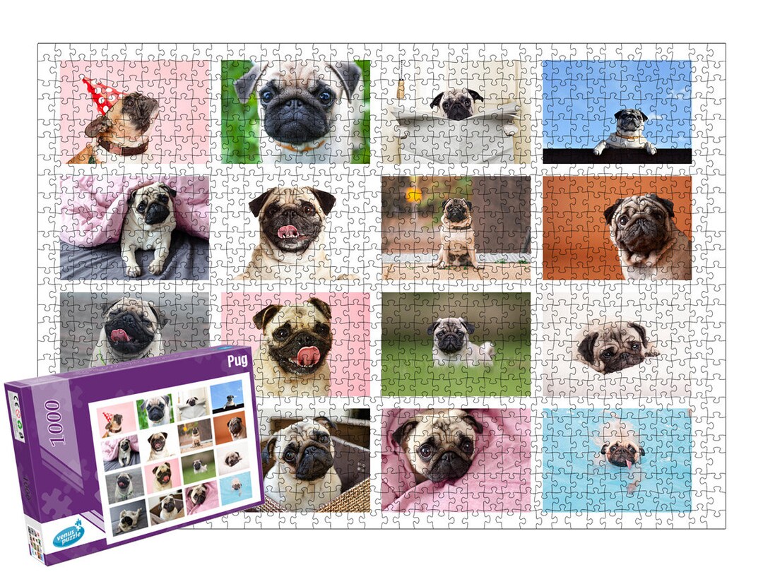 1000 Pieces Jigsaw Puzzle 'pug' / Animals Collage Jigsaw Puzzle / 1000 ...