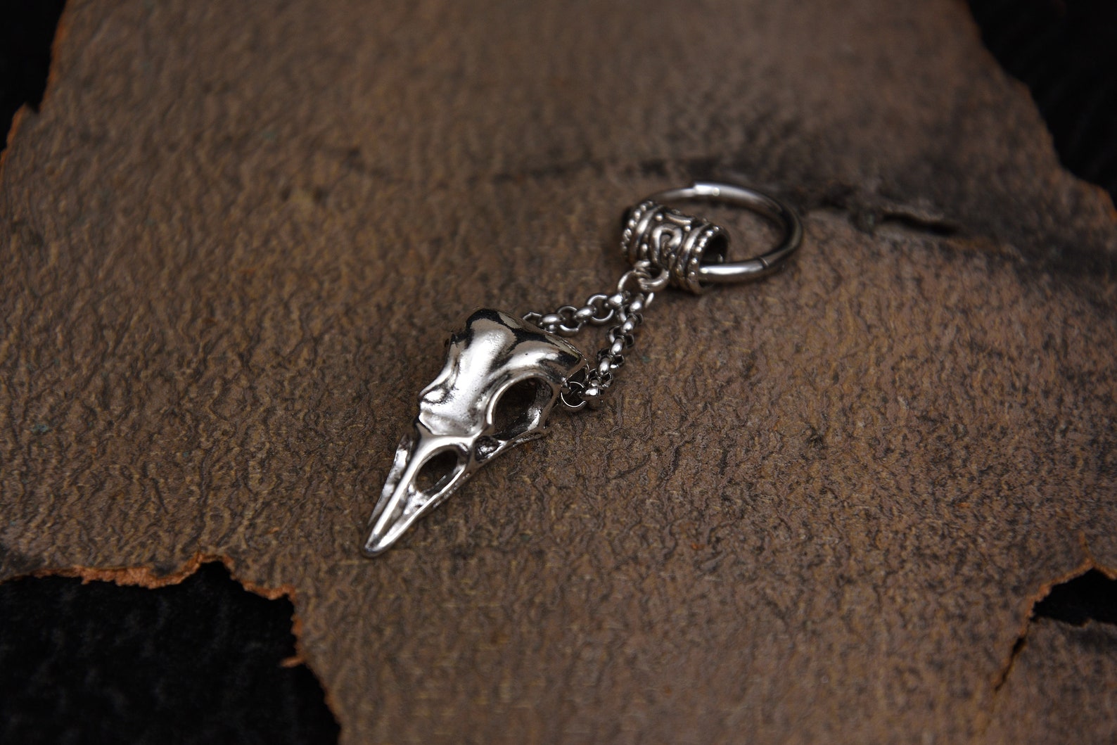 Gothic Raven Skull Single Earring Bird Skull Earring Mens Hoop Mono ...