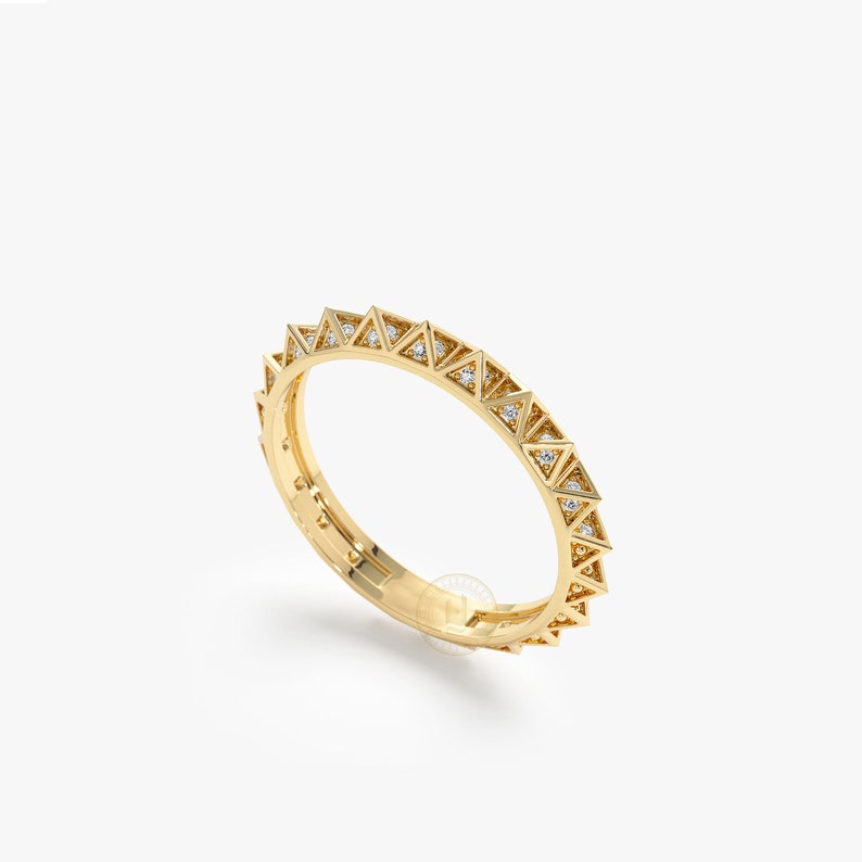 0.05 Cts Diamond Pyramid Design Ring, Eternity Ring in 14k 18k Solid Gold, Wedding Band Ring ...