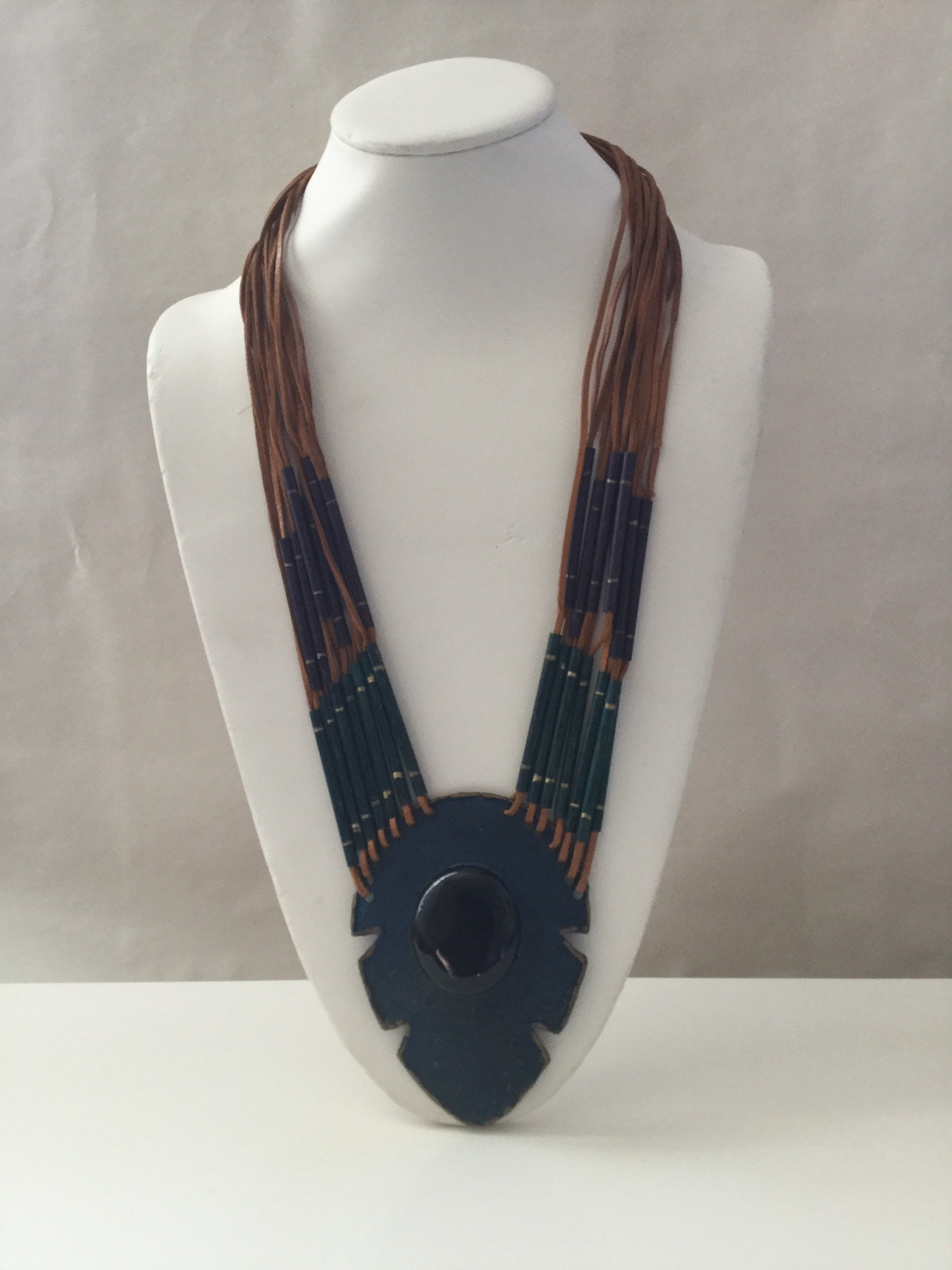 Multi Strand Beaded Long Leather Necklace W Large Metal - Etsy