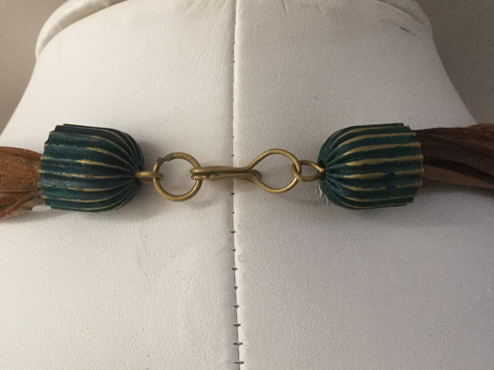 Multi Strand Beaded Long Leather Necklace W Large Metal - Etsy