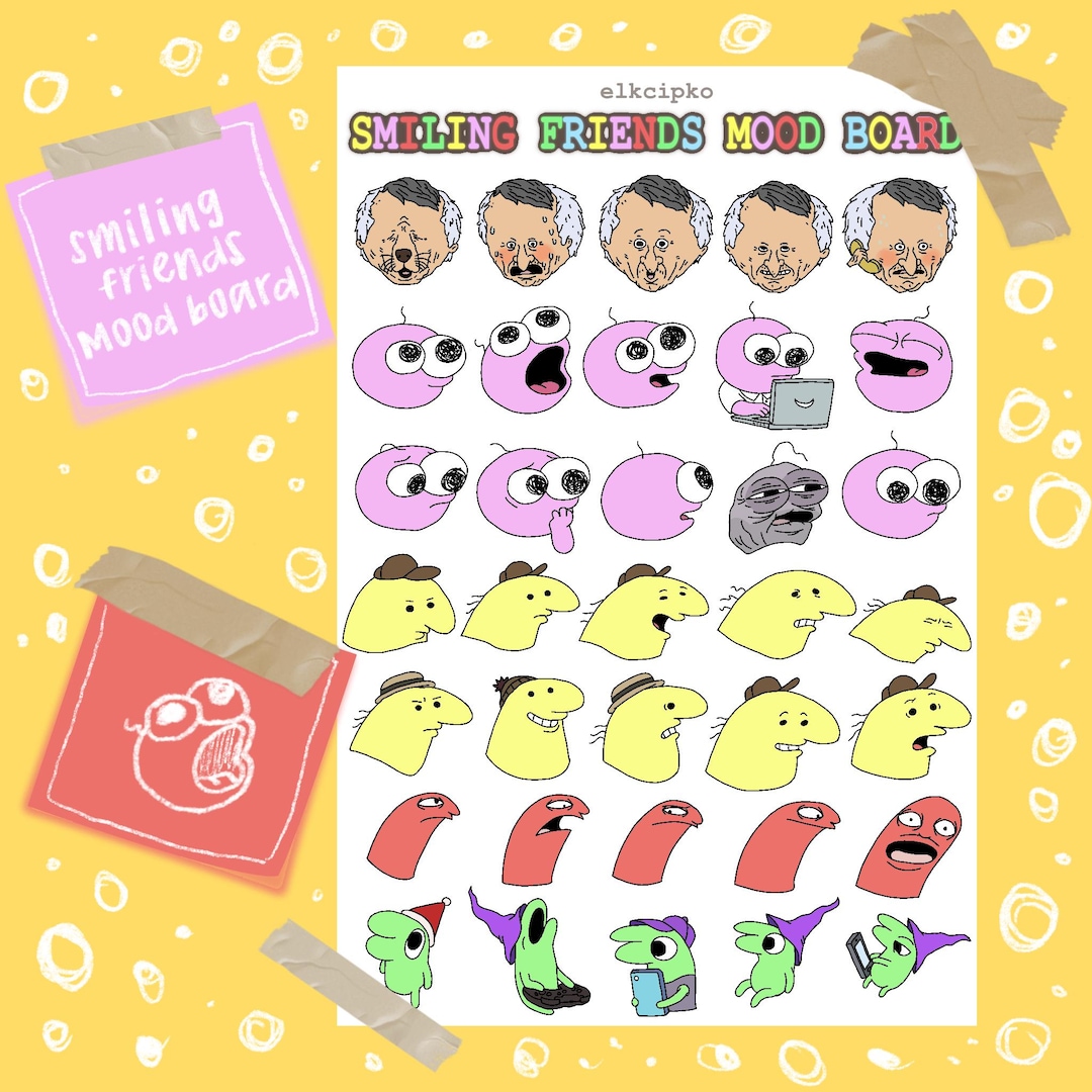 Smiling Friends Mood Board Sticker Sheet - Etsy