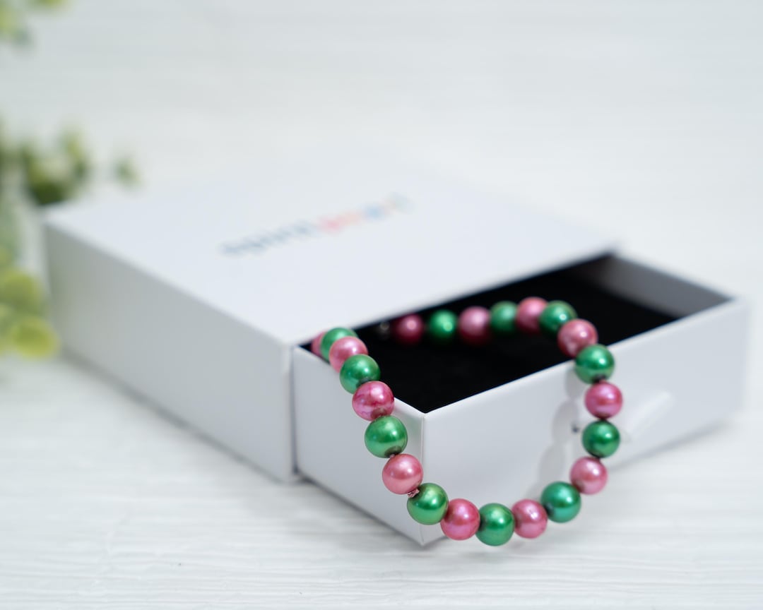 Pink & Green Freshwater Pearl Bracelet With Sterling Silver Clasp ...