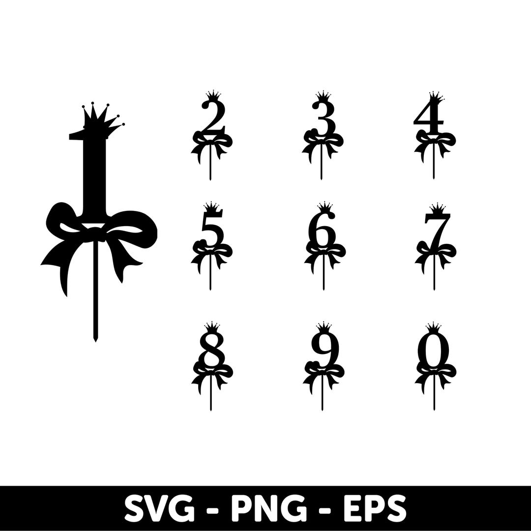 Elegant Numbers With Crown and Ribbon Design - Digital Cake Topper Set ...